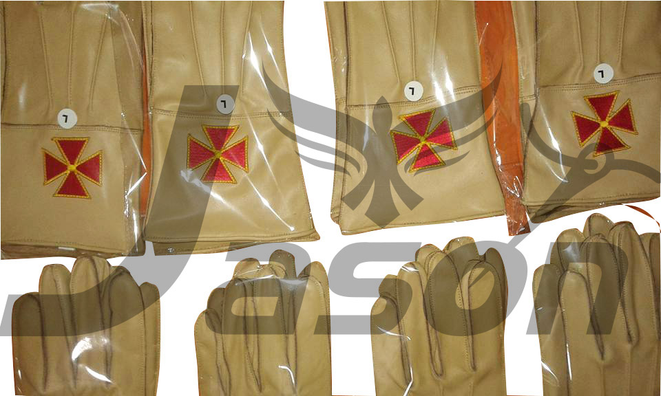 Masonic Knight Templar Gold Gauntlets Leather Gloves,